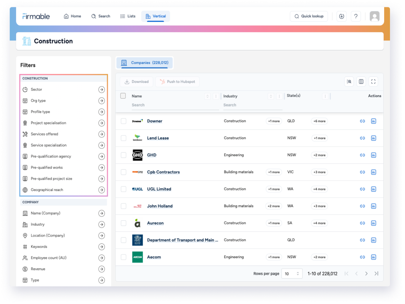 B2B database for Construction companies in Australia: Firmable